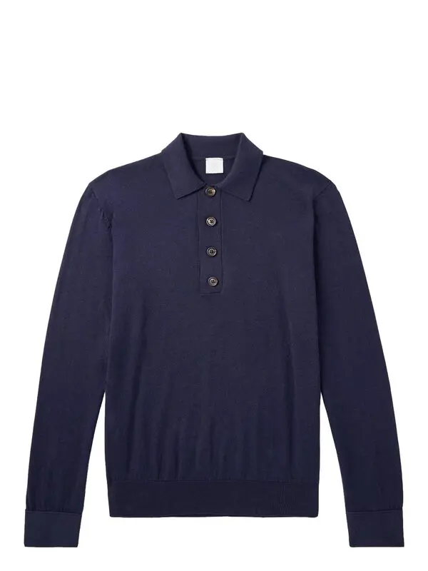 Eleventy Slim-fit Cotton And Cashmere-blend Polo Shirt - Blue