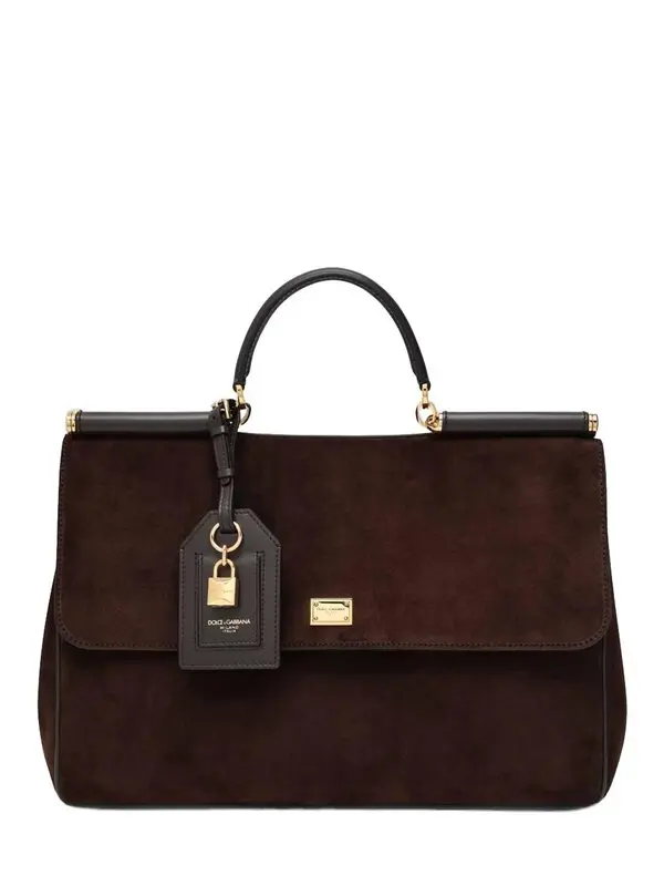 Dolce & Gabbana Suede Top Handle Bag With Charm - Dark