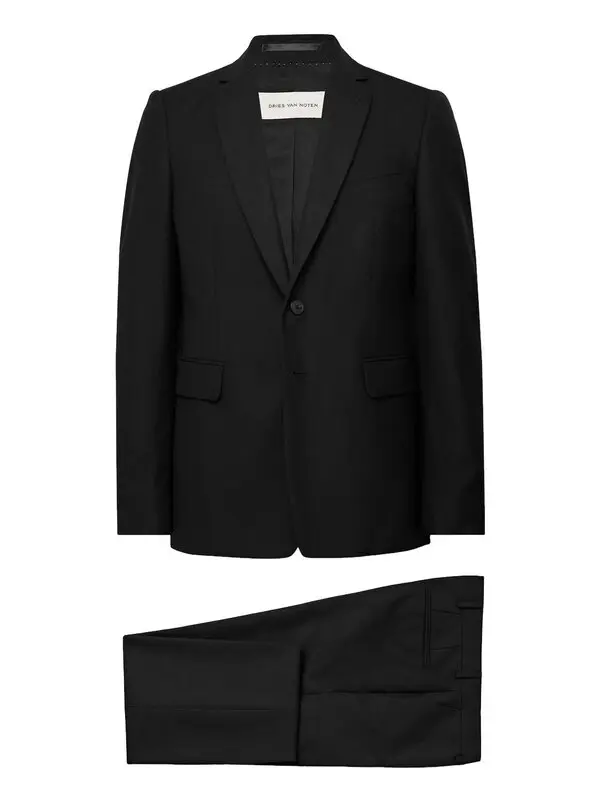 Dries Van Noten Slim-fit Grain De Poudre Wool Suit - Black