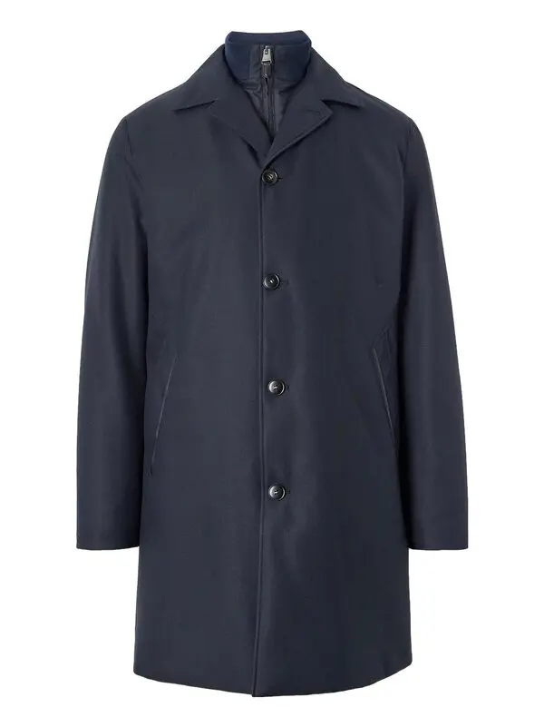 Canali Leather-trimmed Shell Overcoat - Blue