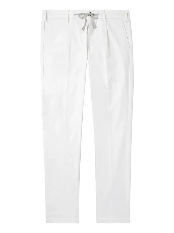 Eleventy Straight-leg Cotton-blend Twill Trousers - White