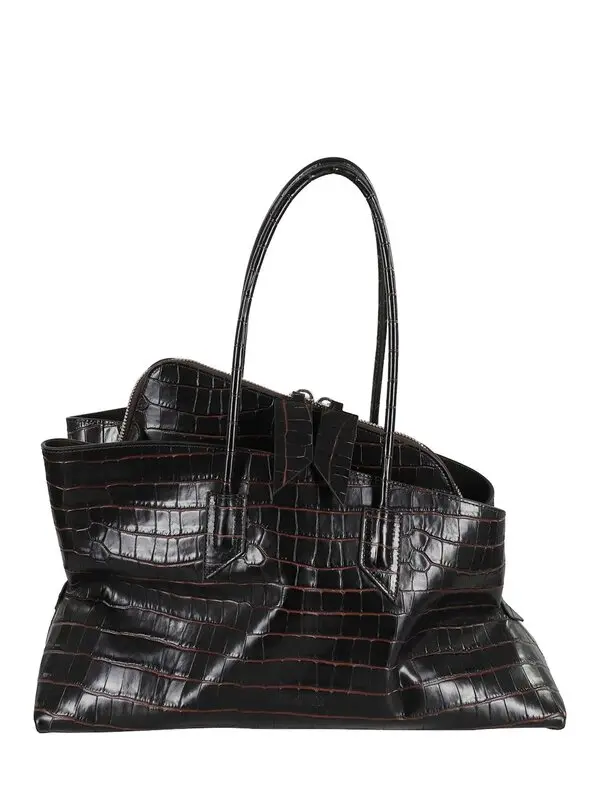 Attico La Passeggiata Croc-embossed Calfskin Shoulder Bag - Brown