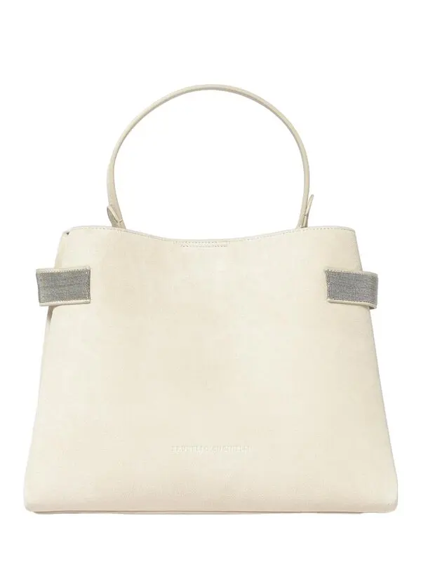 Brunello Cucinelli Suede Handbag With Monile Detail - Ecru