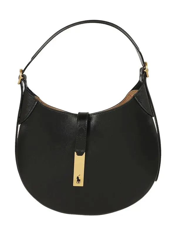 Polo Ralph Lauren Id Pony Logo Leather Shoulder Bag - Black