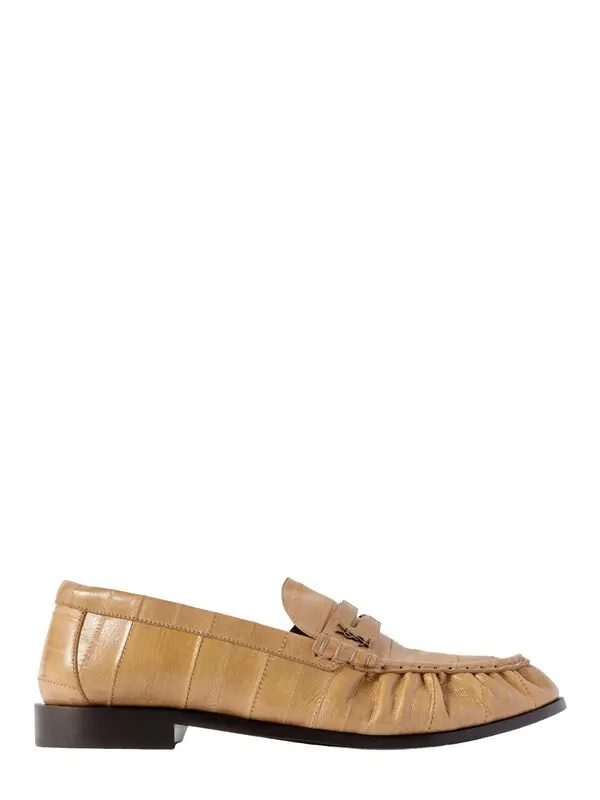 Saint Laurent Le Loafer Monogram Logo-appliquéd Eel Penny Loafers - Neutrals