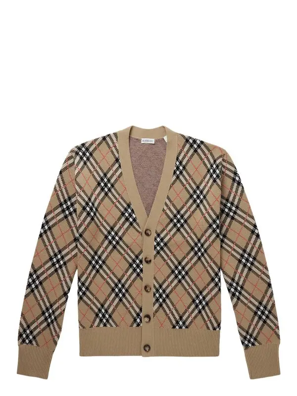 Burberry Checked Jacquard-knit Wool-blend Cardigan - Neutrals