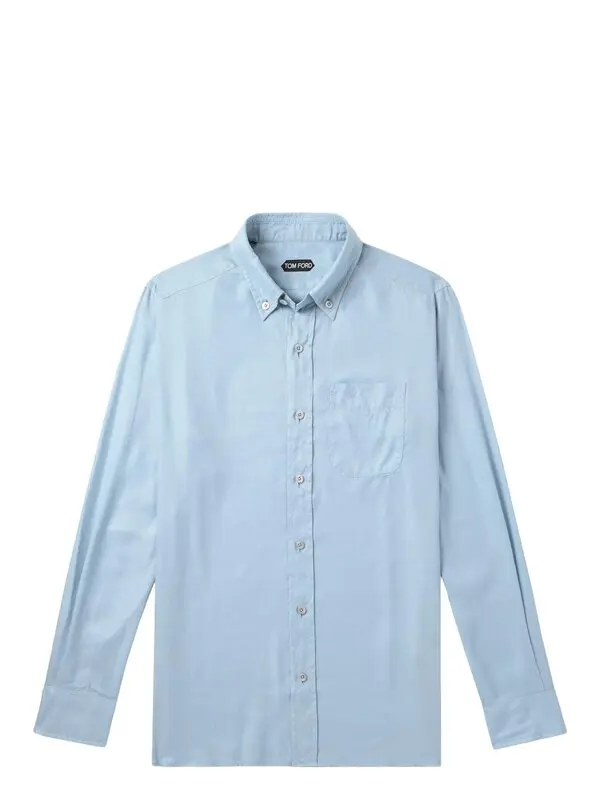 TOM FORD Button-down Collar Lyocell Shirt - Blue