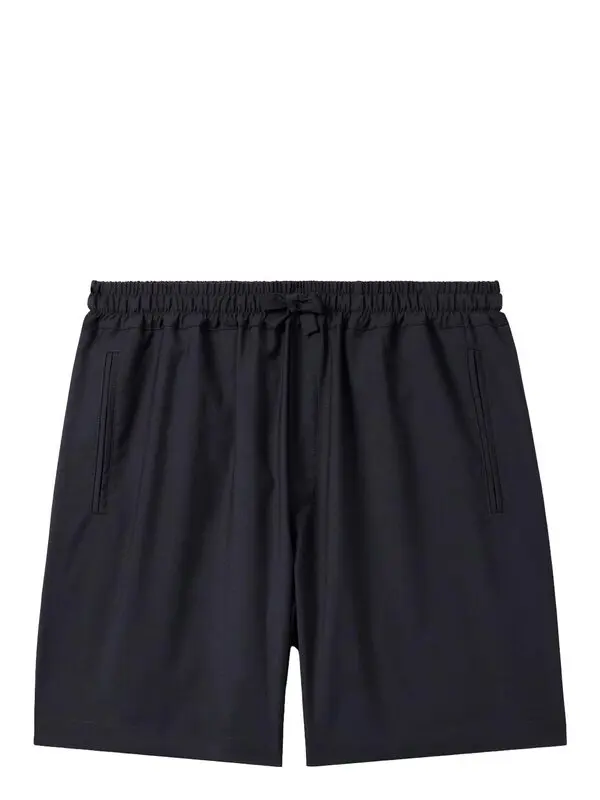 SAMAN AMEL Straight-leg Wool Drawstring Shorts - Blue
