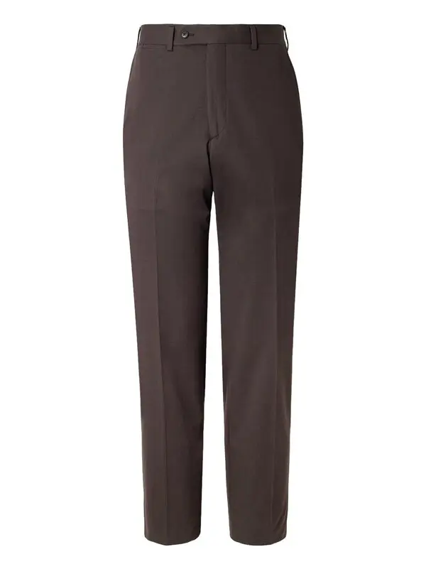 SAMAN AMEL Straight-leg Cotton-blend Trousers - Brown
