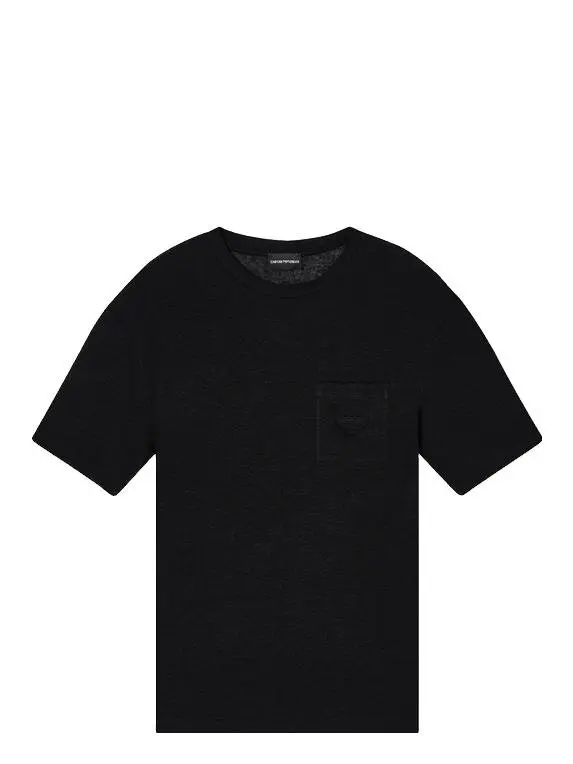 Emporio Armani Linen T-shirt With Eagle Embroidery Patch - Black