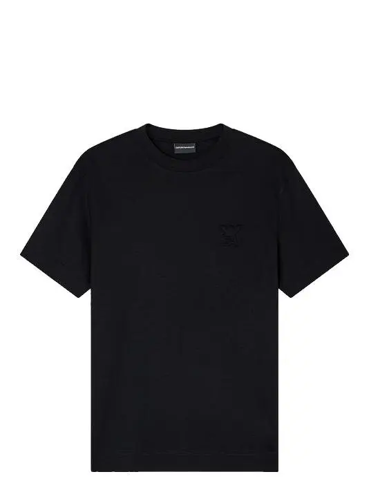 Emporio Armani Asv Lyocell Jersey Blend T-shirt With Domed Logo - Black