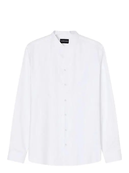 Emporio Armani Armure Cotton Shirt With Guru Collar - White