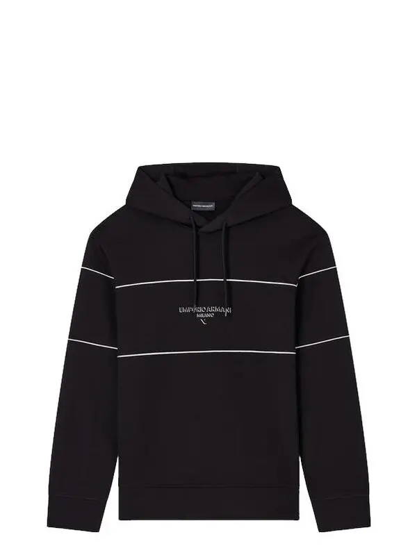 Emporio Armani Double Jersey Hooded Sweatshirt With 3d-effect Logo - Black