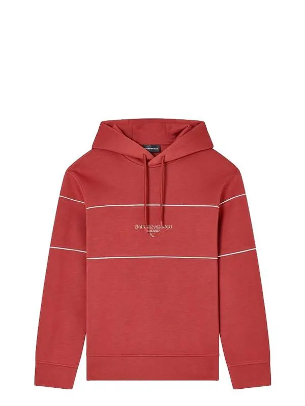 Emporio Armani Double Jersey Hooded Sweatshirt With 3d-effect Logo - Red