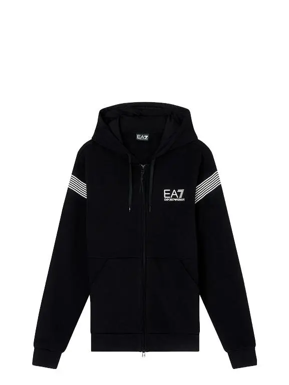 Emporio Armani Ea7 7 Lines Cotton-blend Hooded Sweatshirt - Black