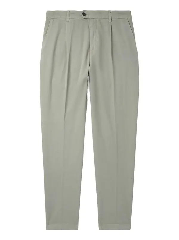 Eleventy Tapered Pleated Stretch Twill Trousers - Gray