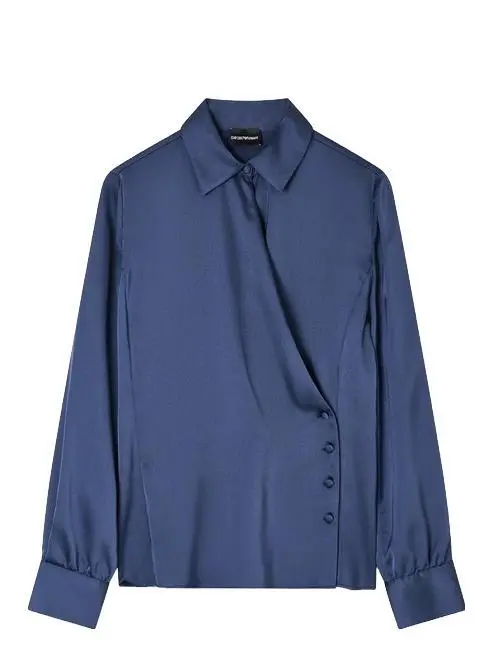 Emporio Armani Satin Crêpe Wrap Shirt - Blue