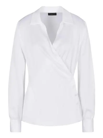 Emporio Armani Satin Crêpe Wrap Shirt - White