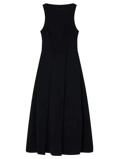 Emporio Armani Technical Cady Sleeveless Dress With Pleats - Black