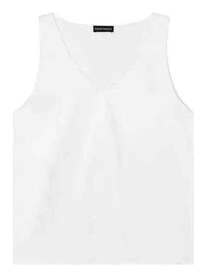 Emporio Armani Silk Satin V-neck Top - White