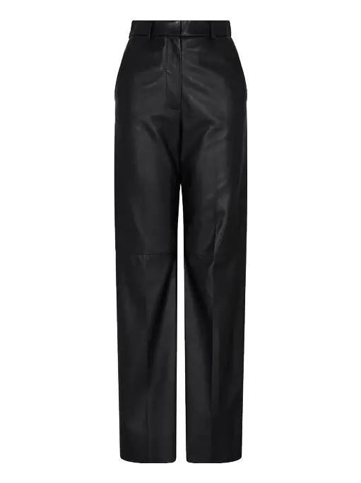 Emporio Armani Lambskin Nappa Leather Palazzo Trousers - Black