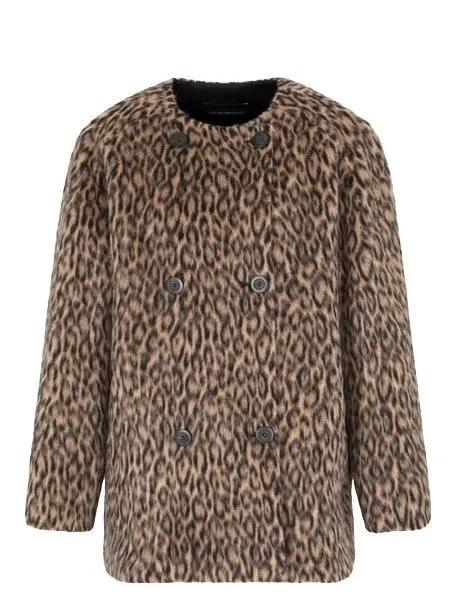 Emporio Armani Animal-print Wool-blend Pea Coat - Red