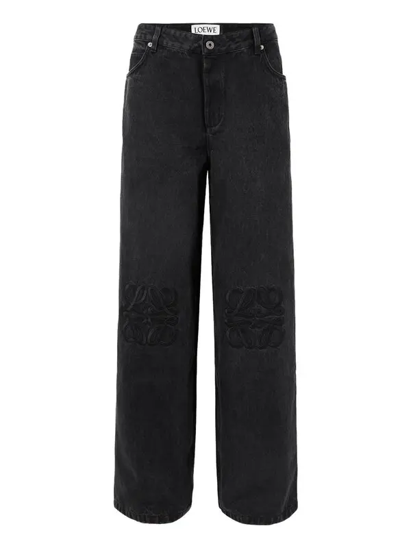 Loewe Anagram Appliquéd High-rise Wide-leg Jeans - Black