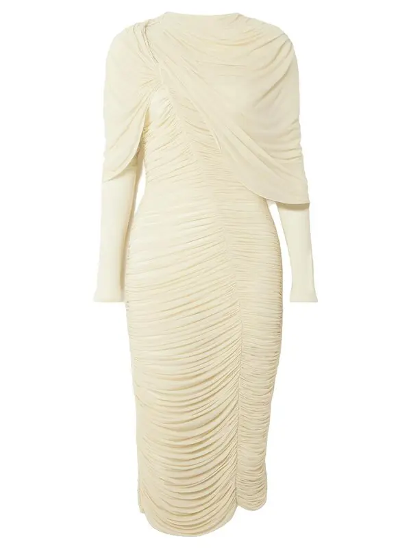 Magda Butrym Draped Cape-effect Ruched Stretch-tulle Dress - Cream