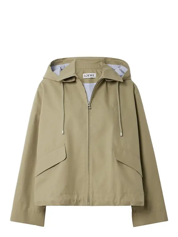 Loewe Hooded Striped Poplin-paneled Embroidered Cotton-twill Jacket - Neutrals