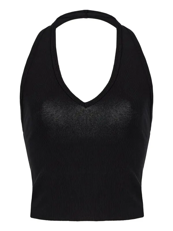 Eterne Ribbed Halter Top - Black