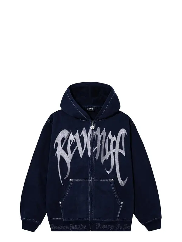 REVENGE Embroidered Zip-up Hoodie - Blue