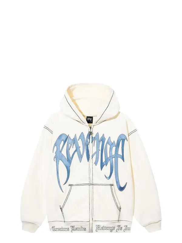 REVENGE Embroidered Zip Up Hoodie - White