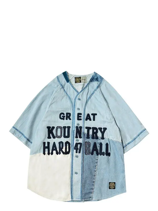 Kapital 8oz Reconstruction Denim Baseball Shirt - Blue