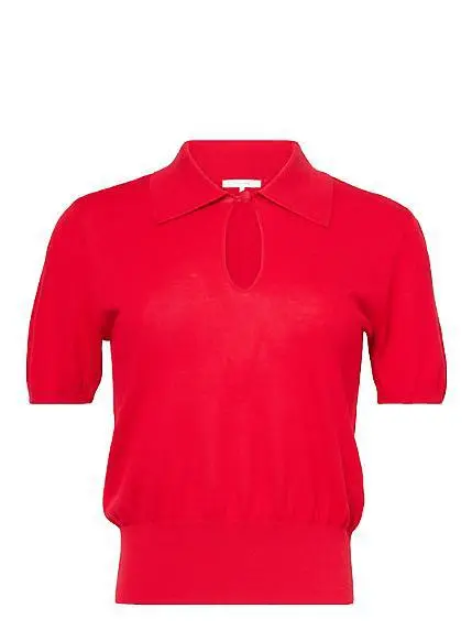 FRAME The Keyhole Polo Cotton-modal Knitted Top - Bright Raspberry