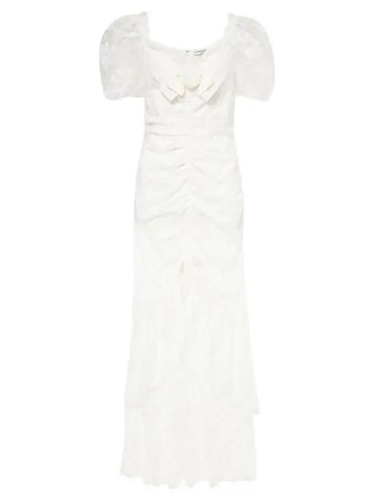 Alessandra Rich Asymmetric Embellished Lace Gown - White