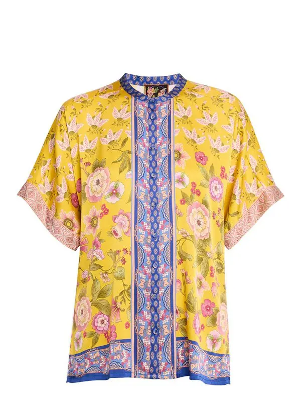 Johnny Was Floral-print Silk Charmeuse Tunic - Camara