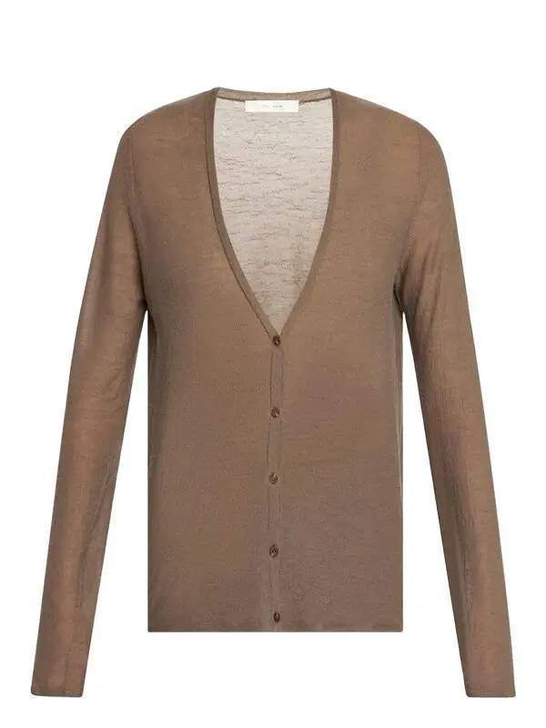 THE ROW Kasem V-neck Cashmere Cardigan - Khaki