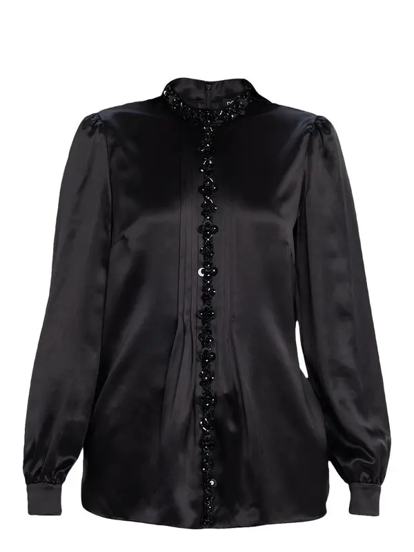 Dolce & Gabbana Embellished Collared Silk Blouse - Black