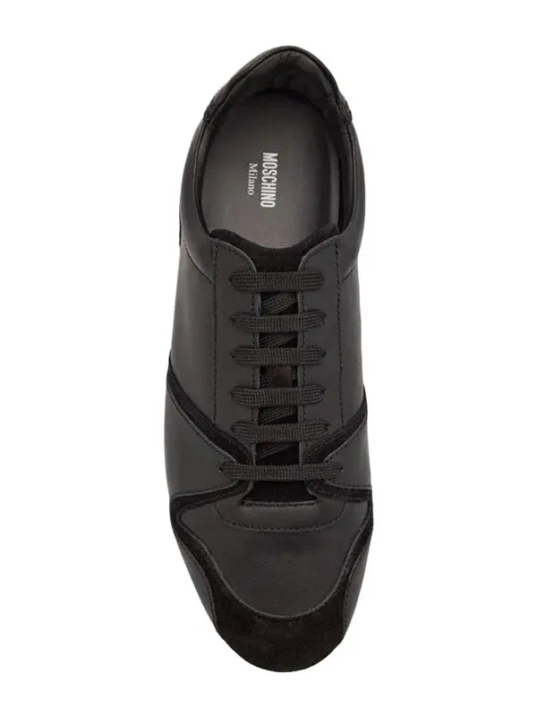 Moschino Leather And Suede Low-top Sneakers - Black