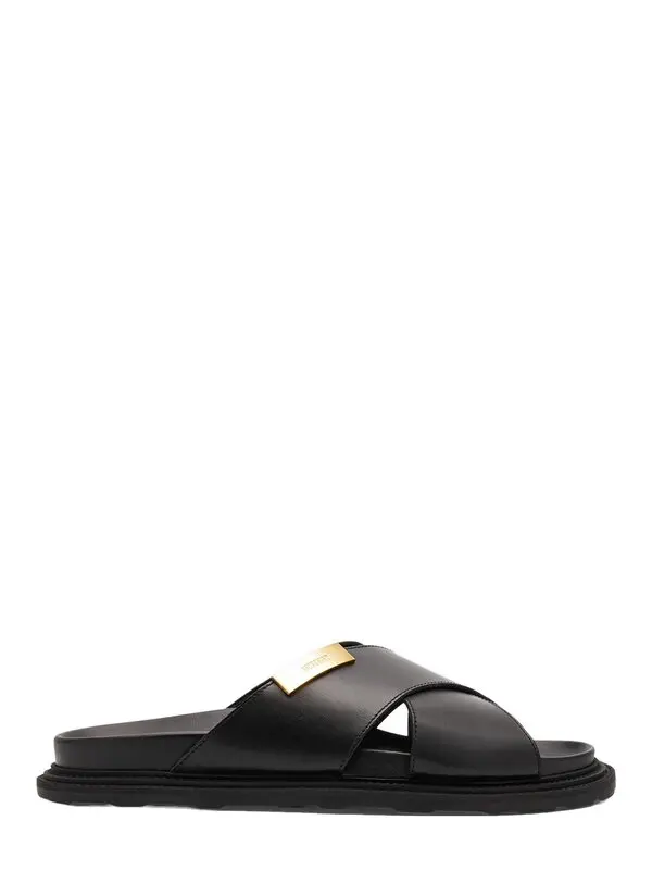 Moschino Crisscross Leather Slide Sandals - Black