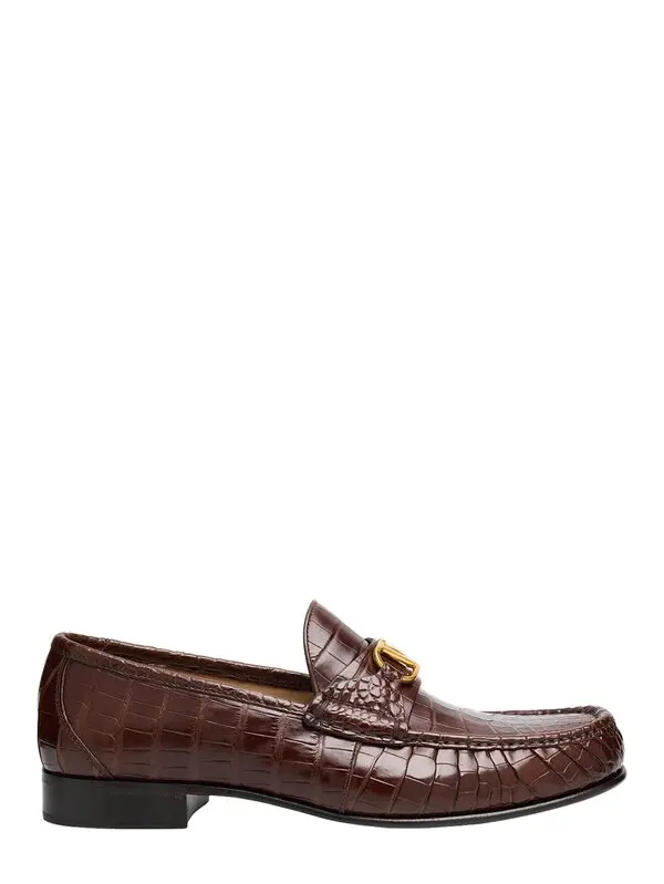 Valentino Garavani Vlogo Crocodile Loafers - Brown