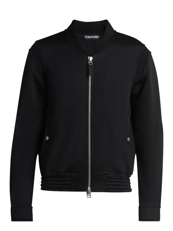 TOM FORD Cotton And Viscose Ribbed Bomber Jacket - Black