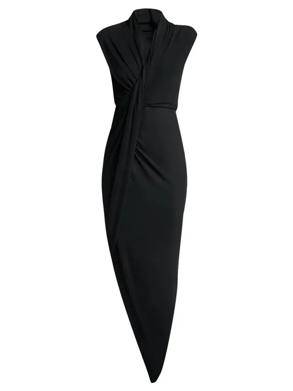 Balenciaga Draped Sleeveless Asymmetric Midi Dress - 1000 Black