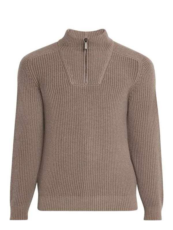 Iris Von Arnim Amarillo Half-zip Cashmere Pullover - Taupe Sw