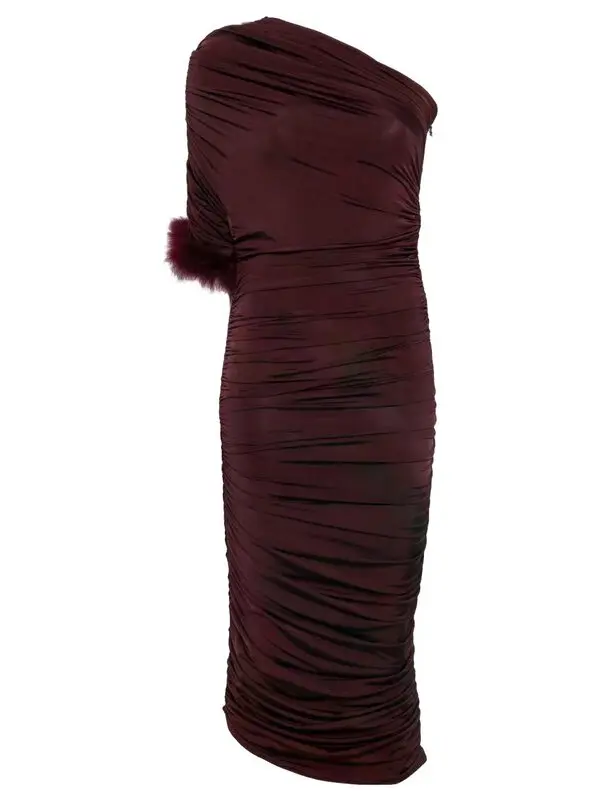 MUGLER Feather-trimmed One-shoulder Dress - Red