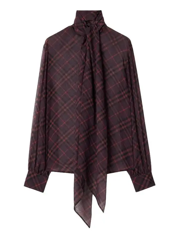 Burberry Check Silk Georgette Blouse - Wine Red