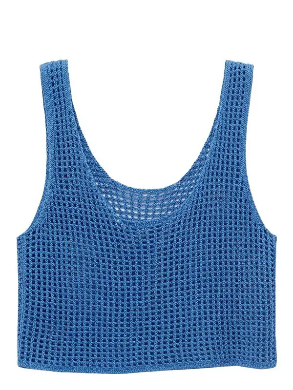 Mango Open Stitch Cropped Tank - Blue
