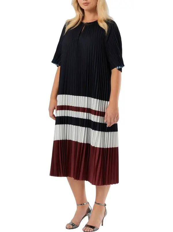 Marina Rinaldi Colorblock Pleated Crêpe De Chine Dress - Cherry