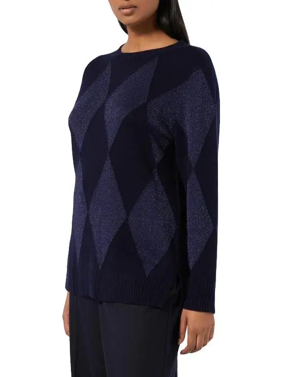 Marina Rinaldi Aquile Check Wool-blend Sweater - Navy