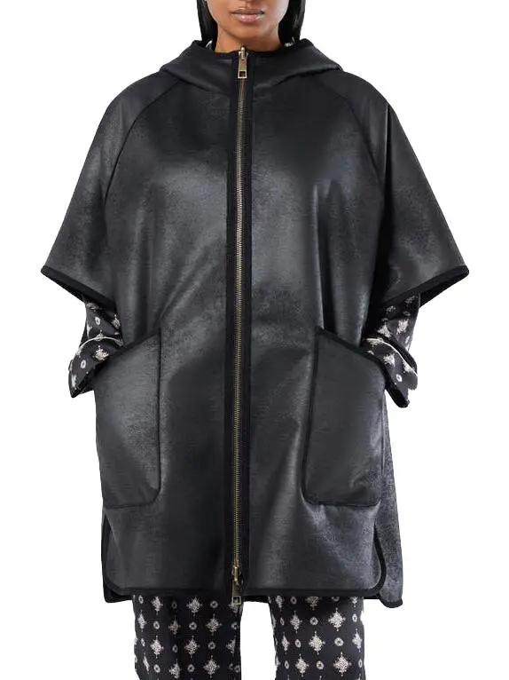 Marina Rinaldi Reversible Faux Fur Hooded Cape - Black